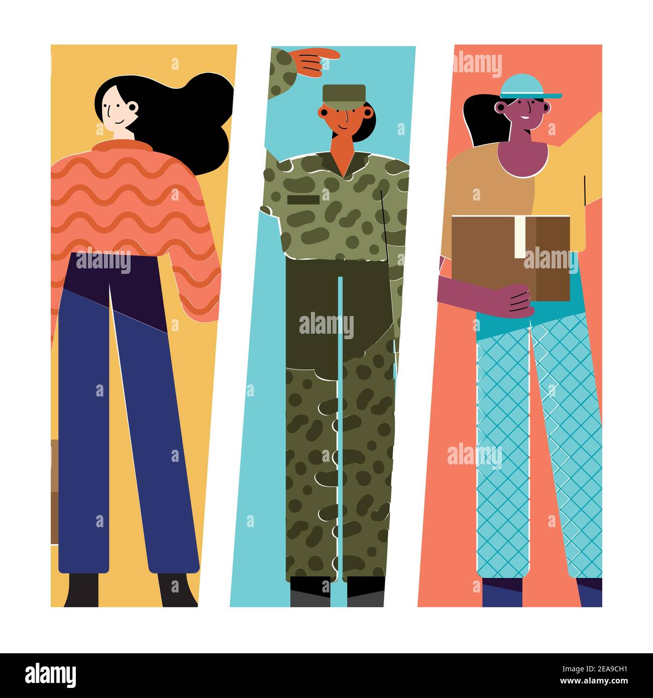 bundle of three women different professions characters vector ...