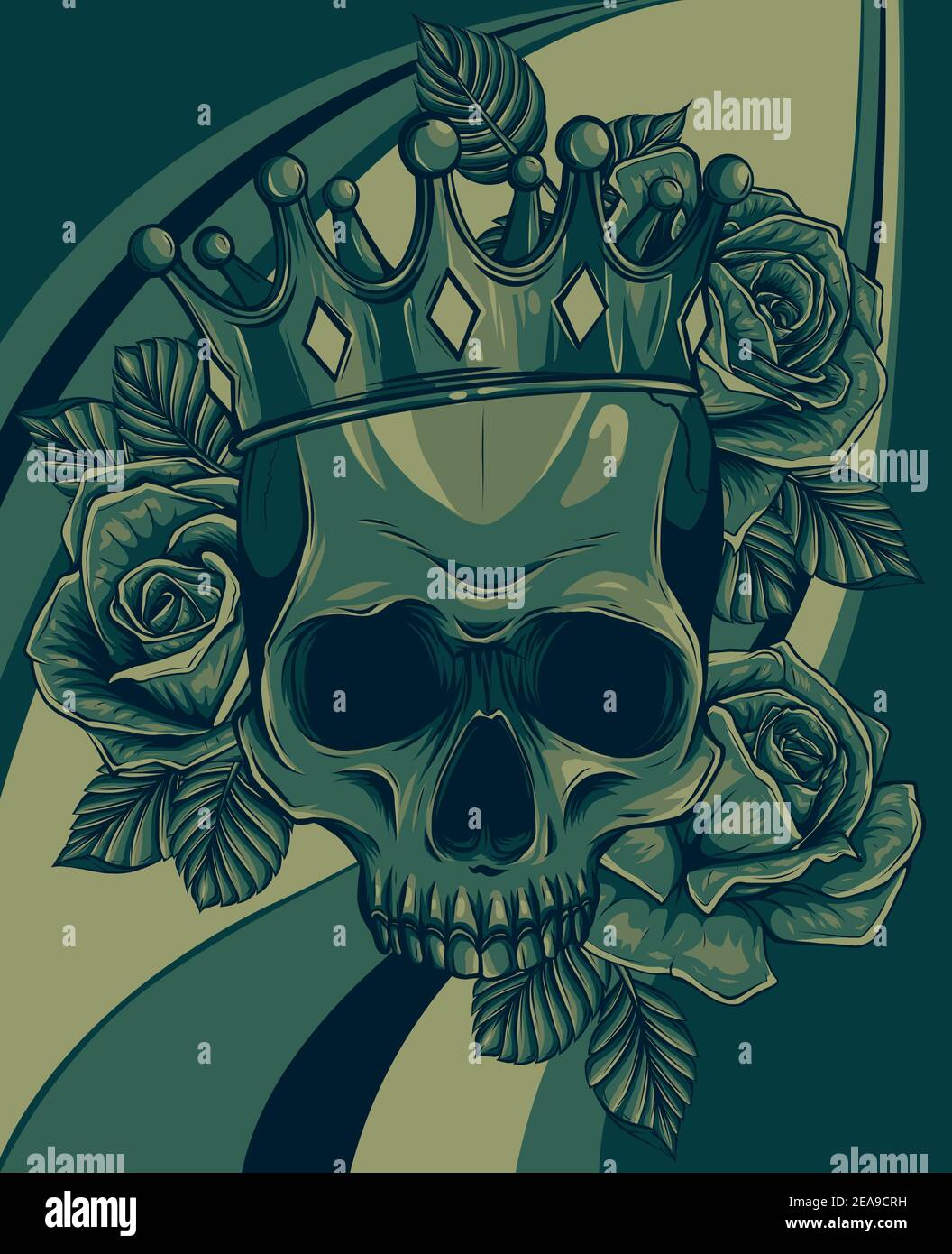 Royal Skull King Crown with Rose Illustrations Vector Mascot Stock ...