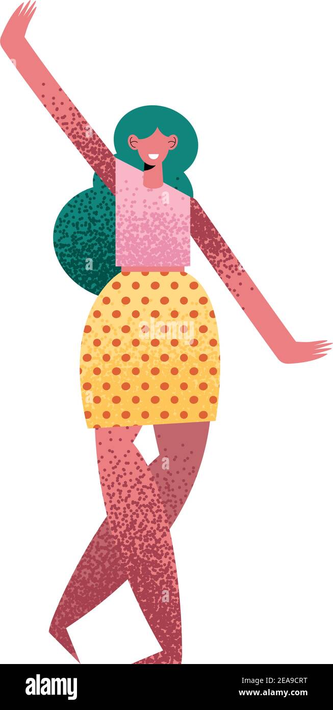 happy young woman wearing yellow skirt character vector illustration ...