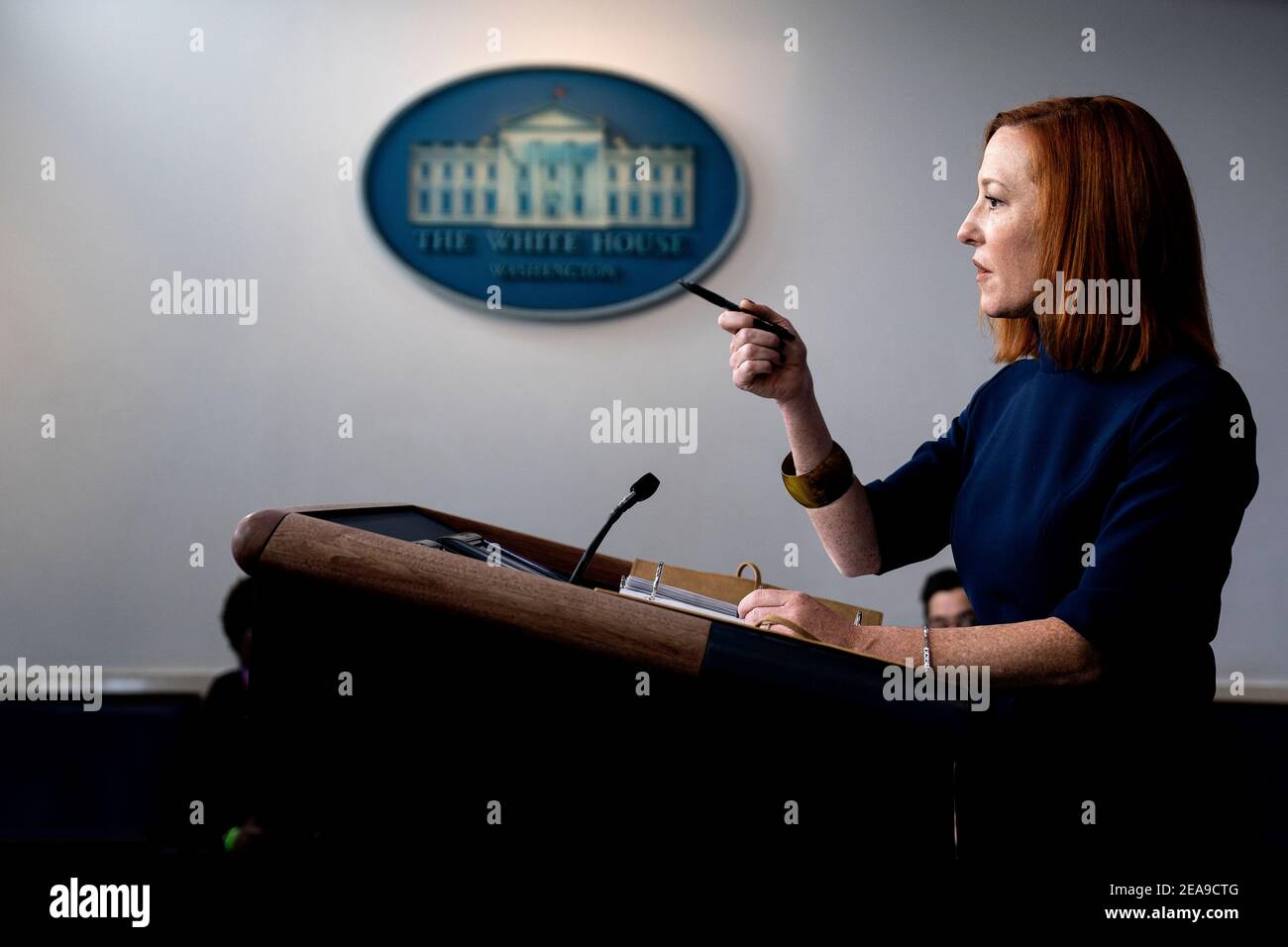 Jen Psaki, White House press secretary, speaks during a news conference ...