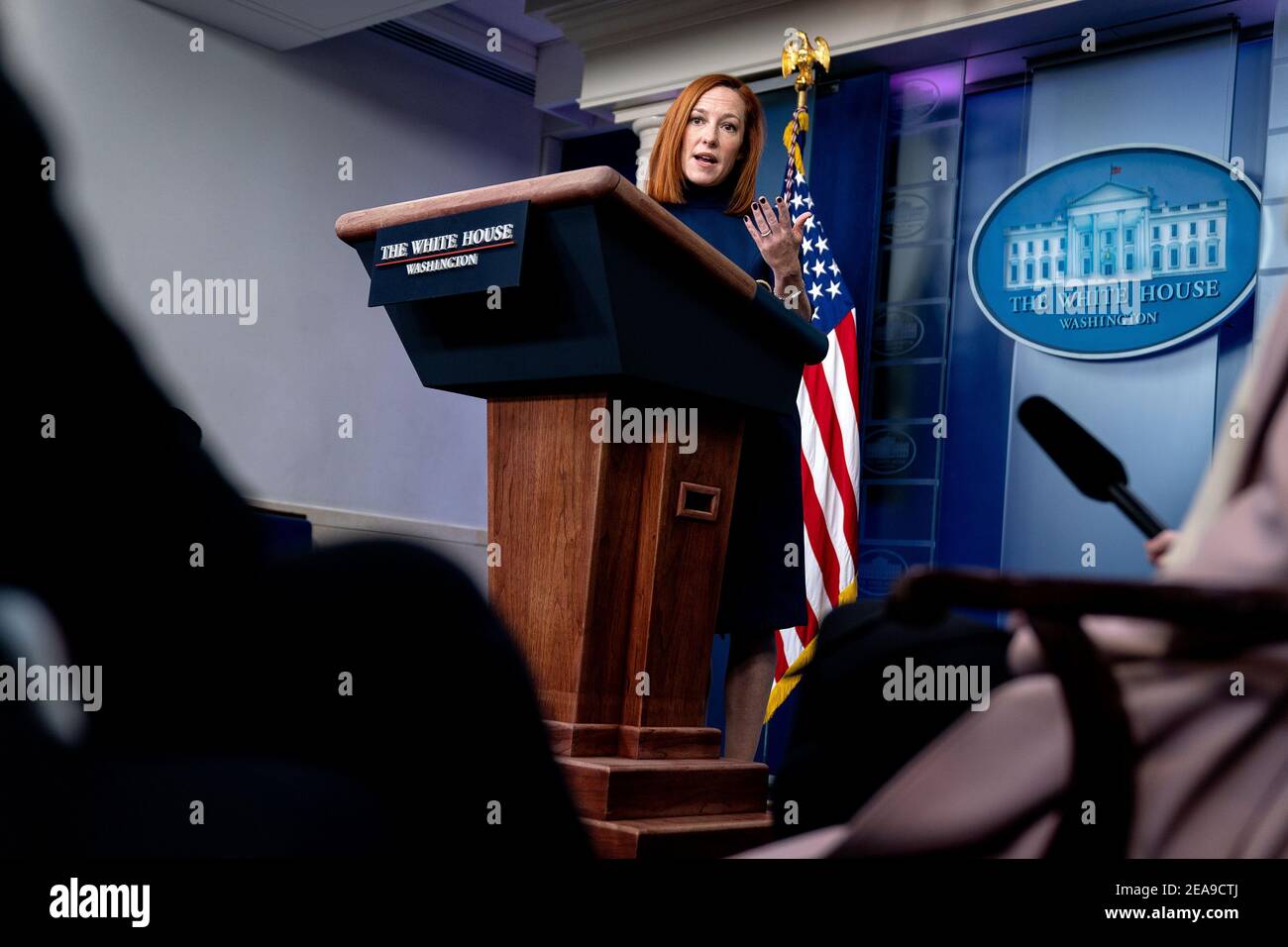 Jen Psaki, White House press secretary, speaks during a news conference ...