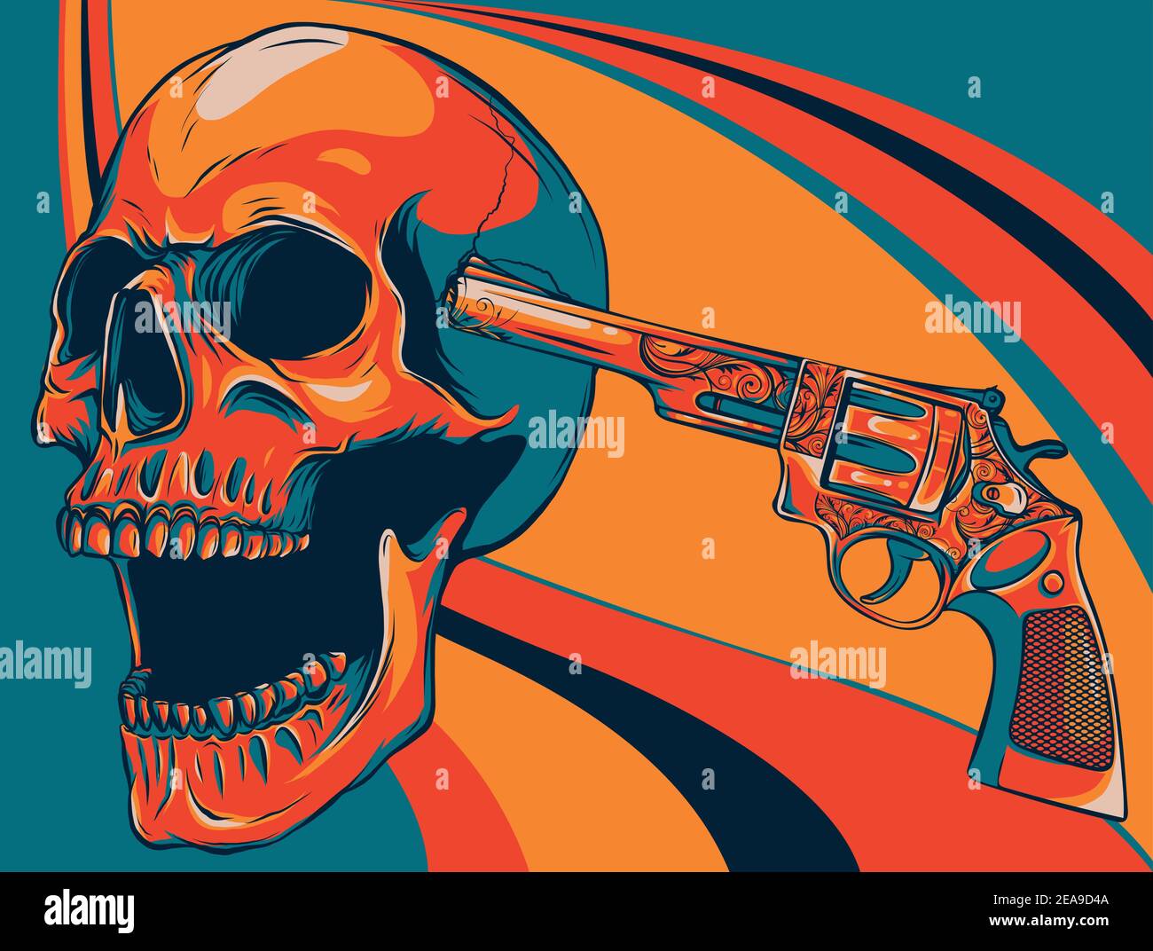 colored Danger skull with revolver vector illustration Stock Vector ...