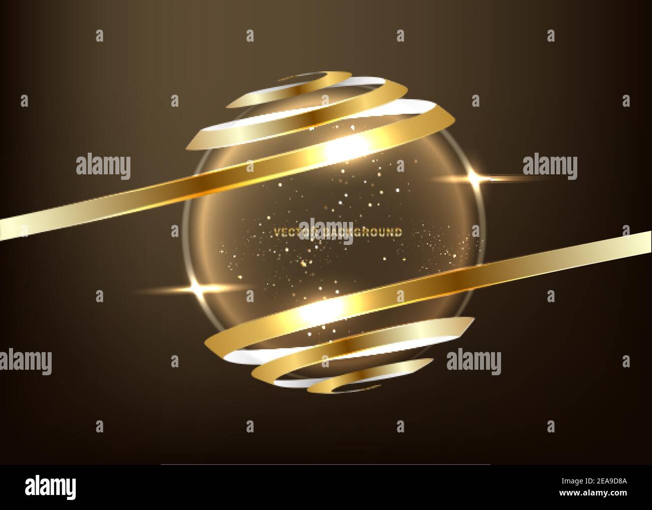 Abstract golden ribbons with light sphere effect background Stock ...