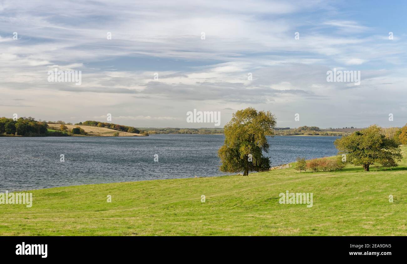 Rutland Water reservoir, view west from the Hambleton peninsula ...