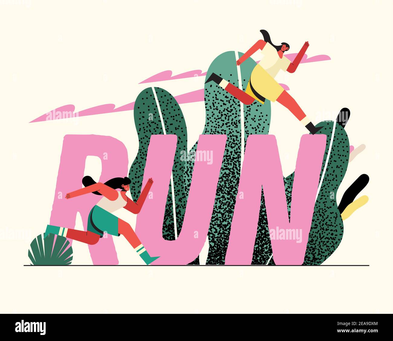 young women athletes running in the park with word vector illustration ...