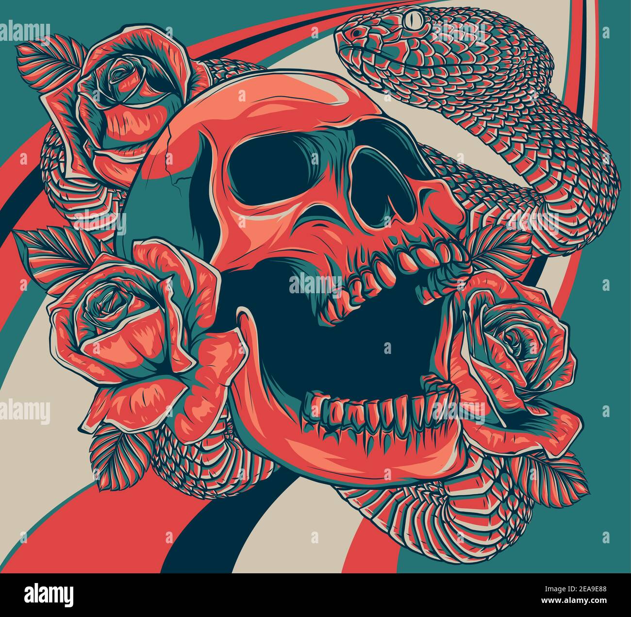 Human skull snake roses hi-res stock photography and images - Alamy