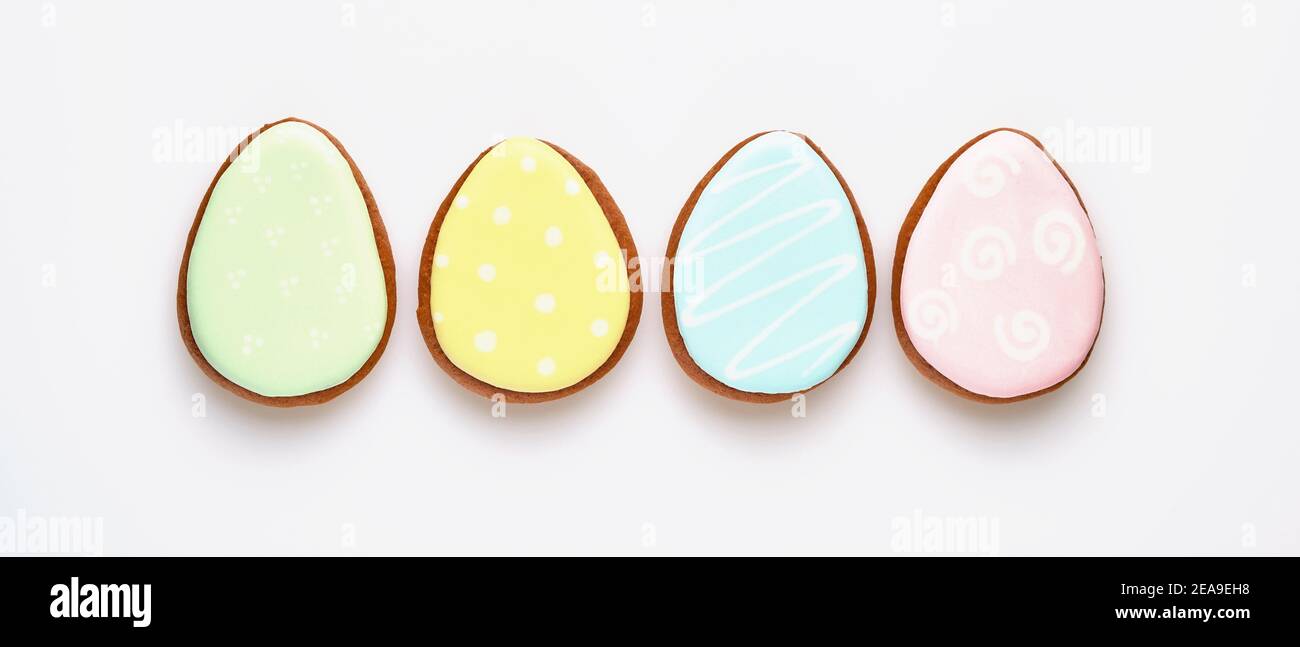 Easter symbol four colorful gingerbread egg isolated on white. Banner ...