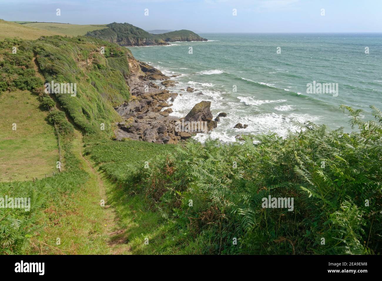 View north along the undulating South West Coast Path towards Drennick ...
