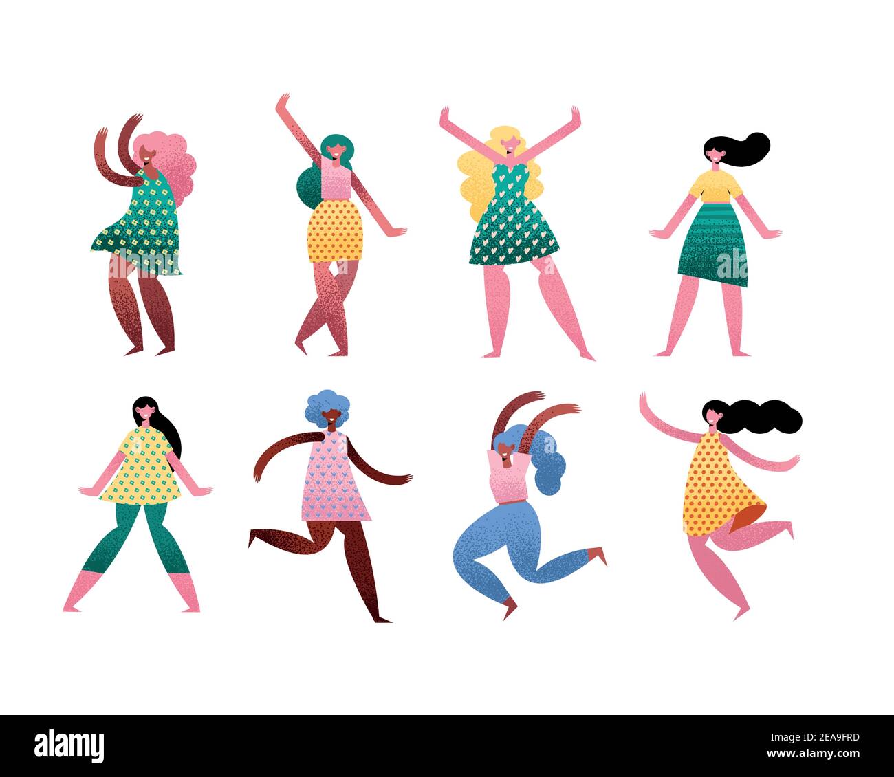 group of eight girls avatars characters vector illustration design ...
