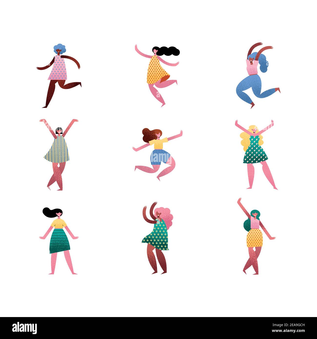 group of nine girls avatars characters vector illustration design Stock ...