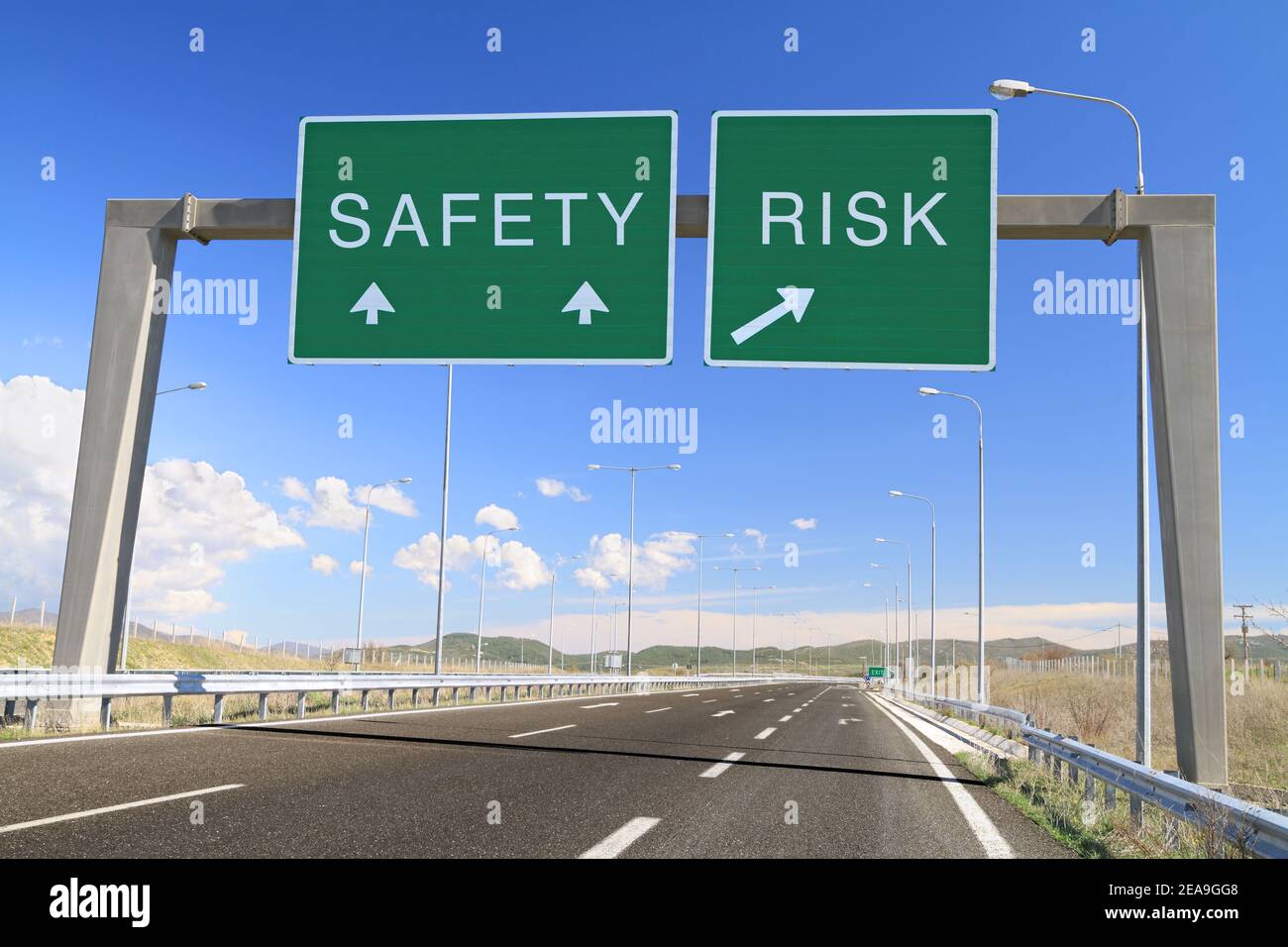 Safety or risk billboard on highway. Make a choice Stock Photo - Alamy