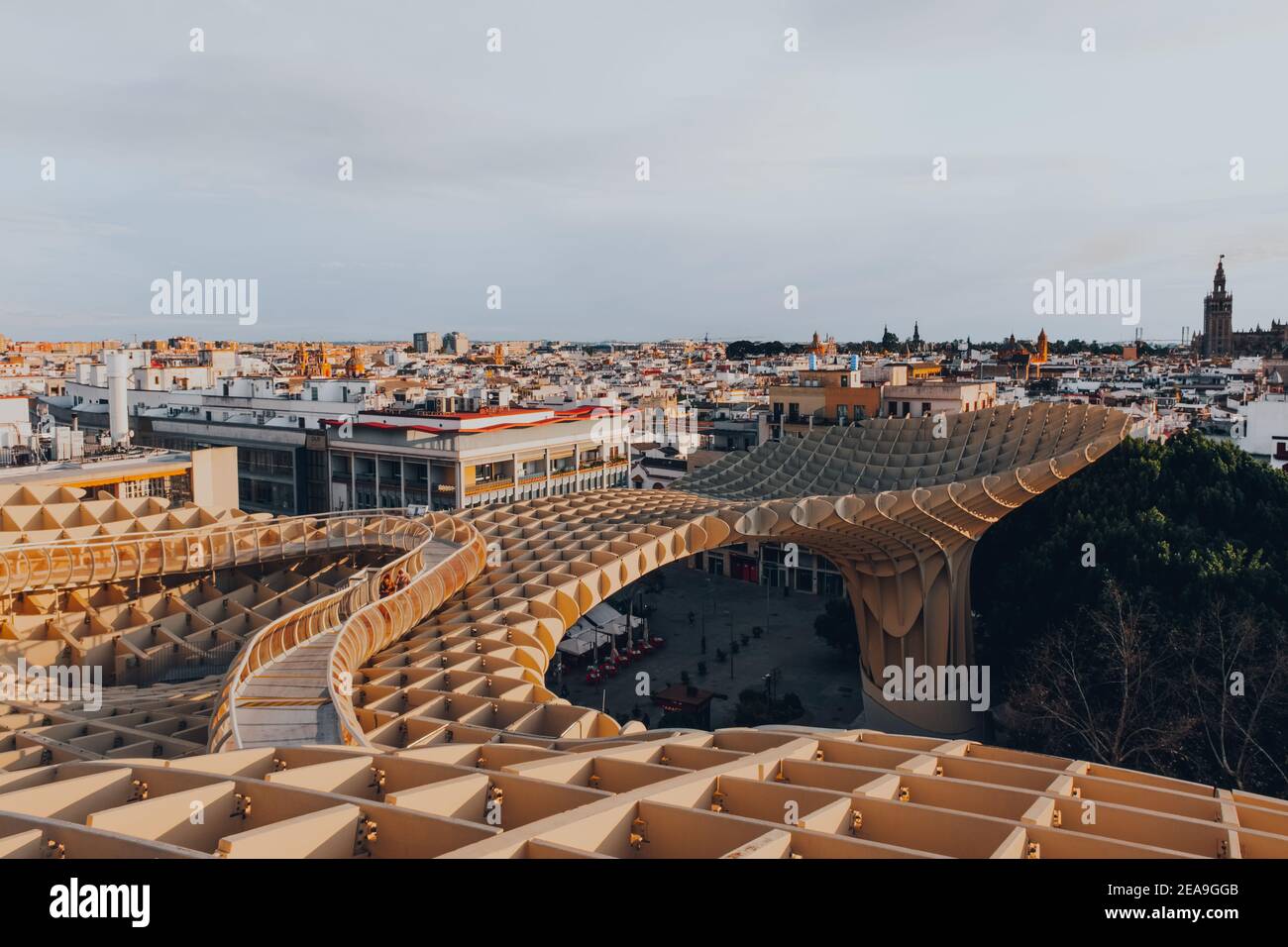 Seville, Spain - January 19, 2020: View of Seville skyline and Metropol ...