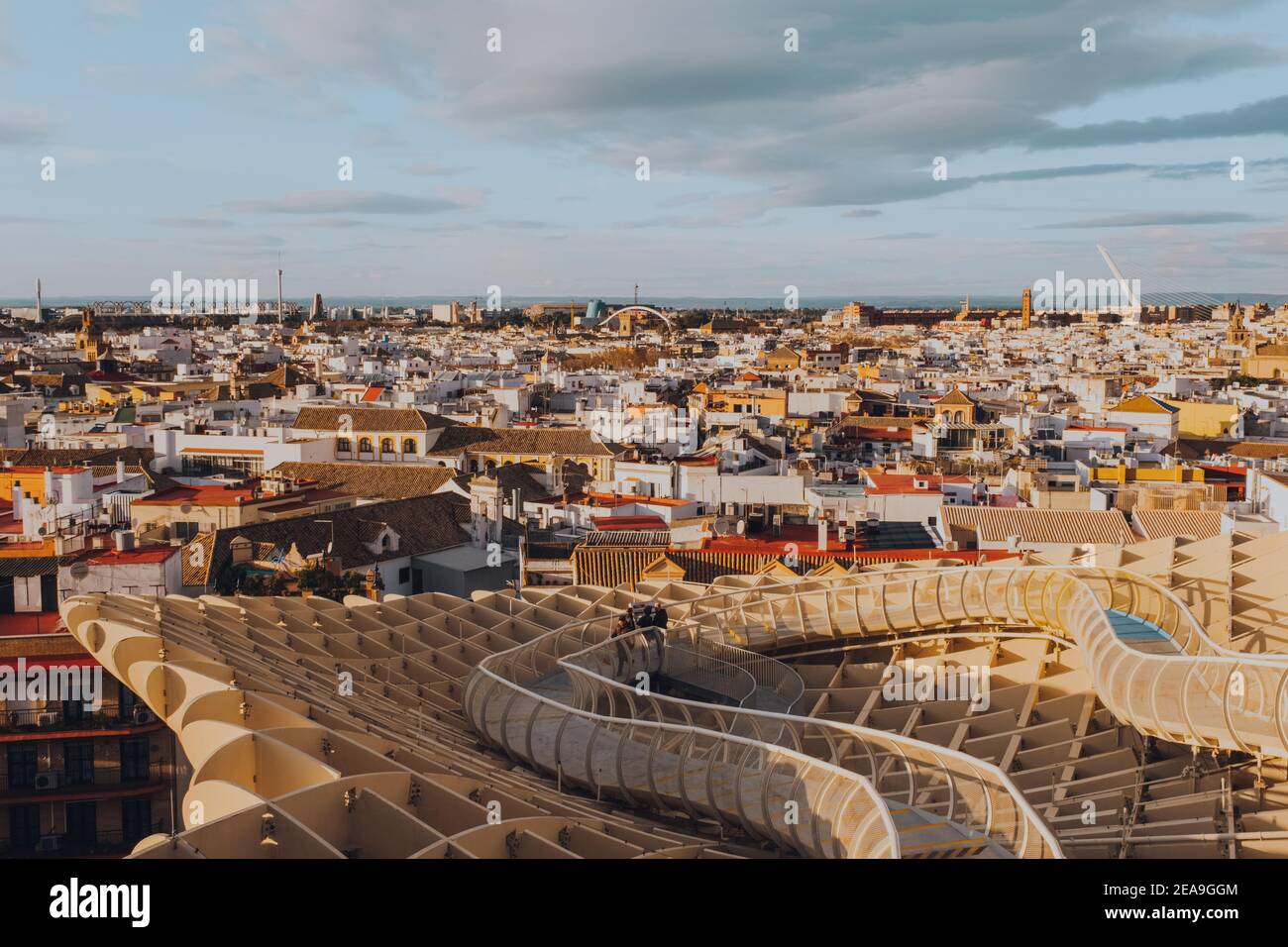 Seville, Spain - January 19, 2020: View of Seville skyline and Metropol ...