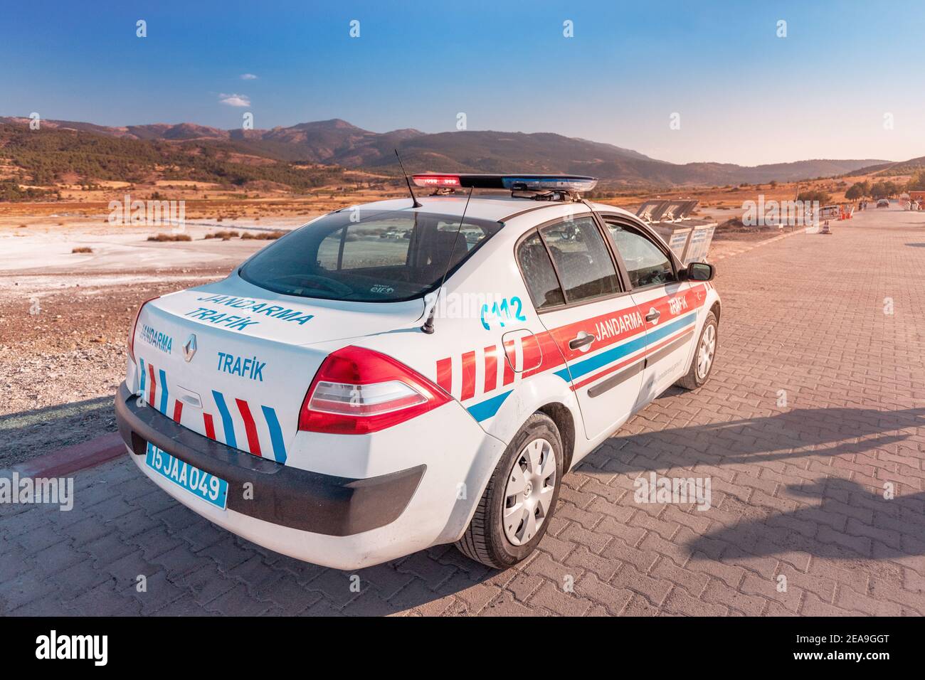 07 September 2020, Salda lake, Turkey: Police traffic control car on ...