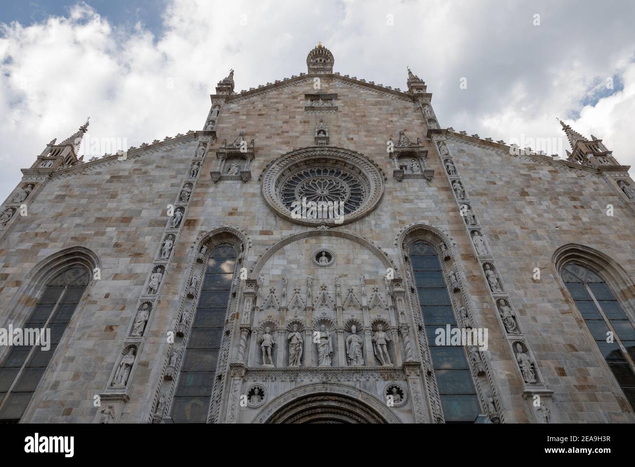 Como, Italy - June 27, 2018: Closeup facade of Como Cathedral is the ...