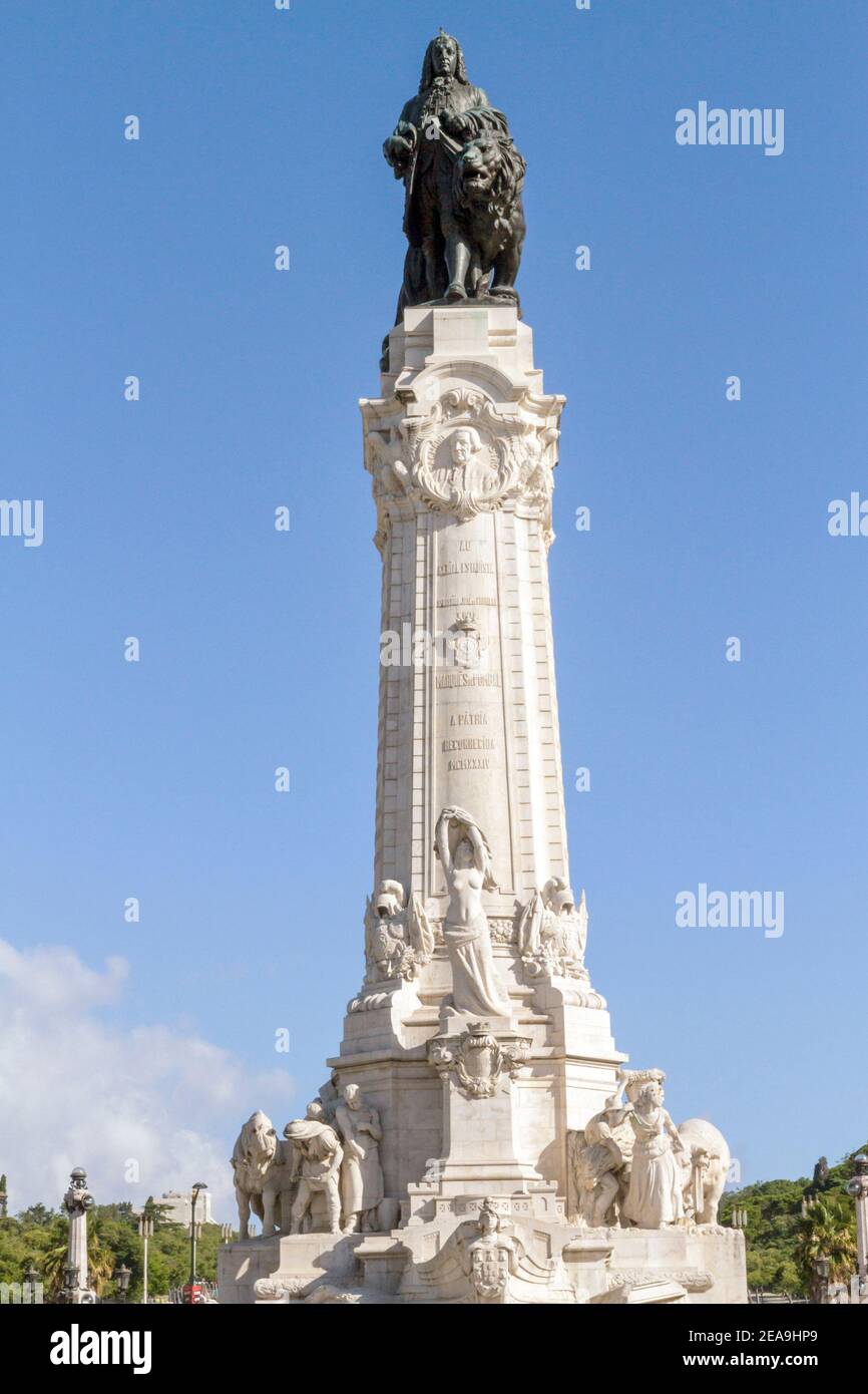 Portugal Lisbon Avenida Liberdade Marquis of Pombal Square Praca do ...
