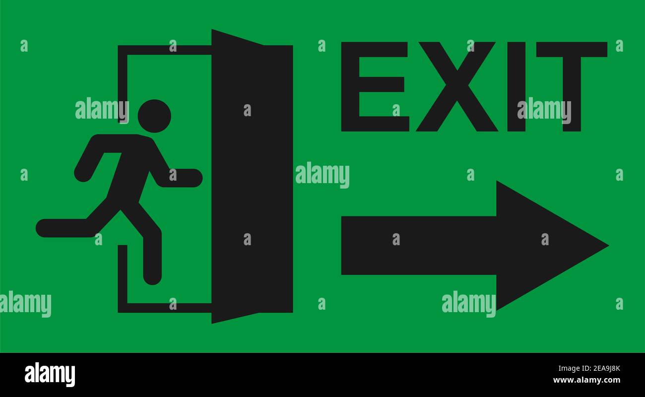 Running man and exit door sign. Vector icon, safety symbol. Escape help evacuation Stock Vector ...