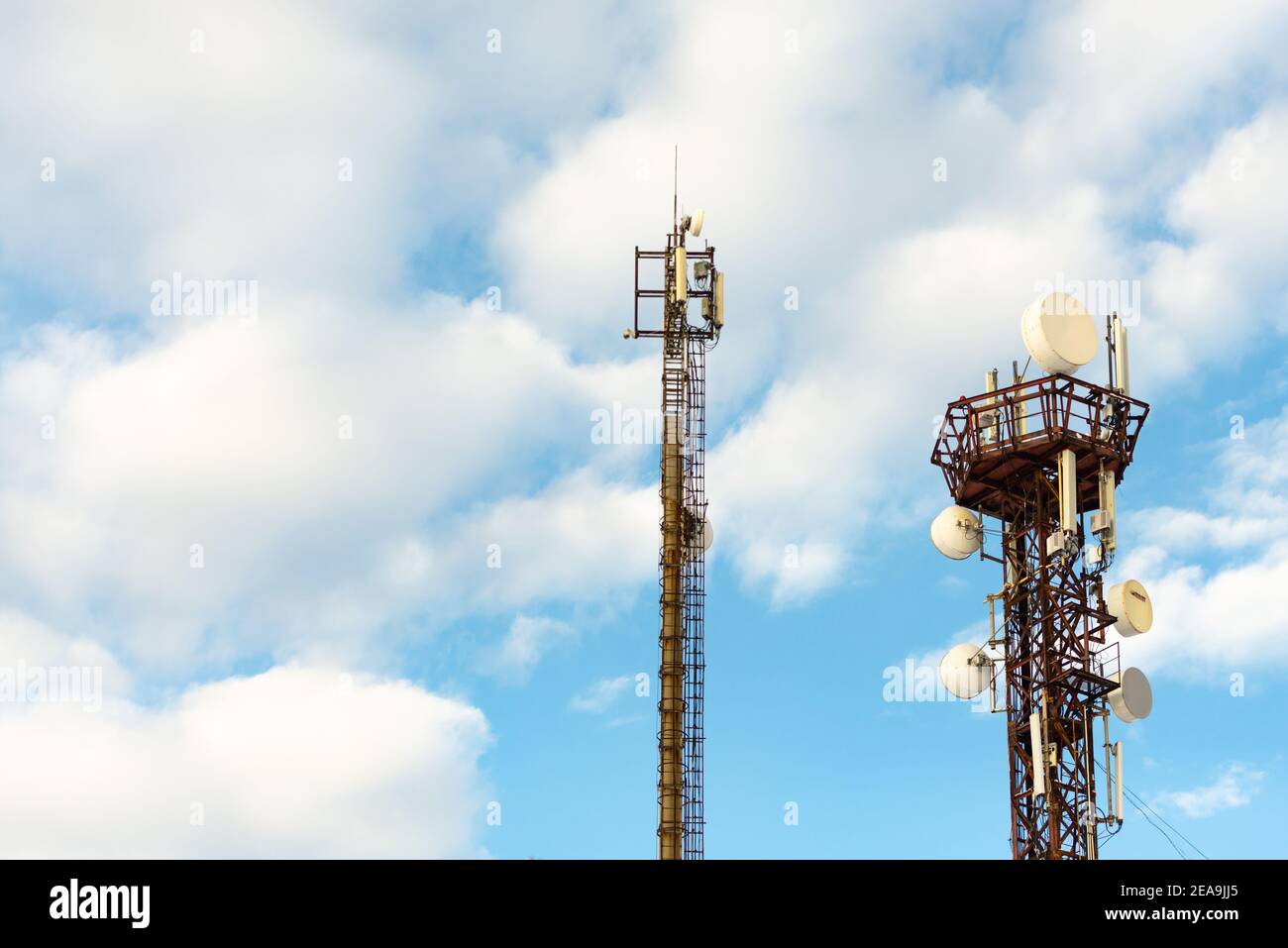 Telecommunications towers with equipment. Cell tower for signal ...
