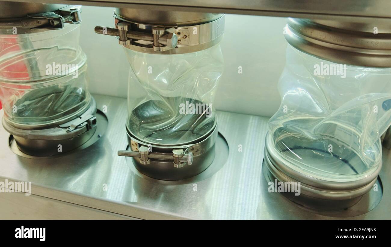 Medium shot of modern technologies: equipment which sorting and mixing ...