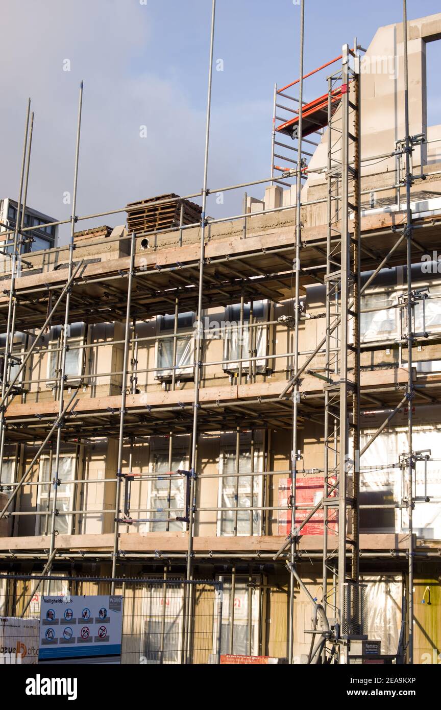 Arnhem, Netherlands - January 8, 2021: Closeup of scaffolding of a ...