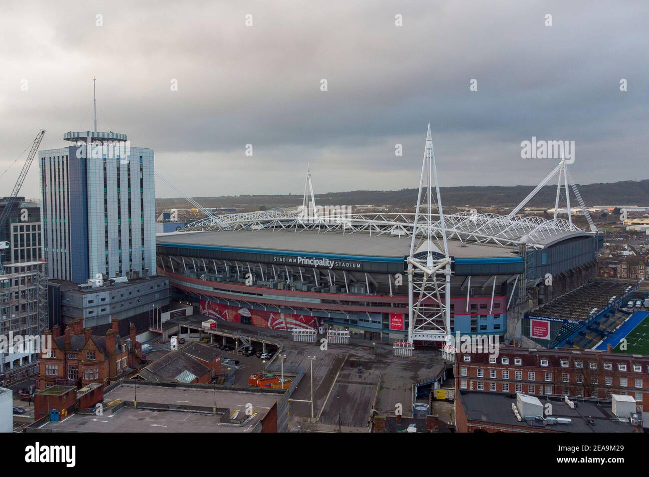 An aerial view of the millennium stadium in cardiff hi-res stock ...