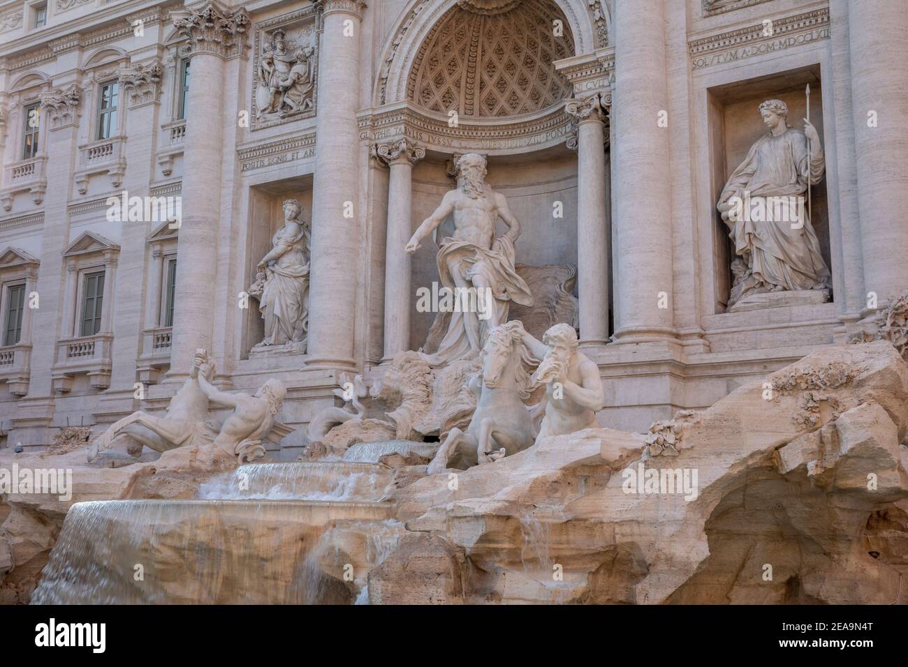 Panoramic view of Trevi Fountain in the Trevi district in Rome, Italy. It designed by Italian ...