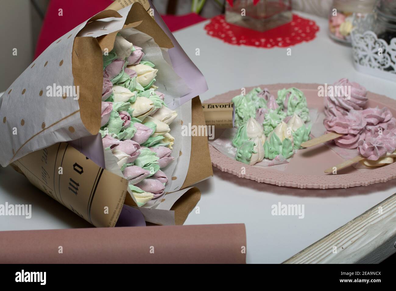 Zephyr bouquet. Marshmallow tulips are collected in a bouquet and ...