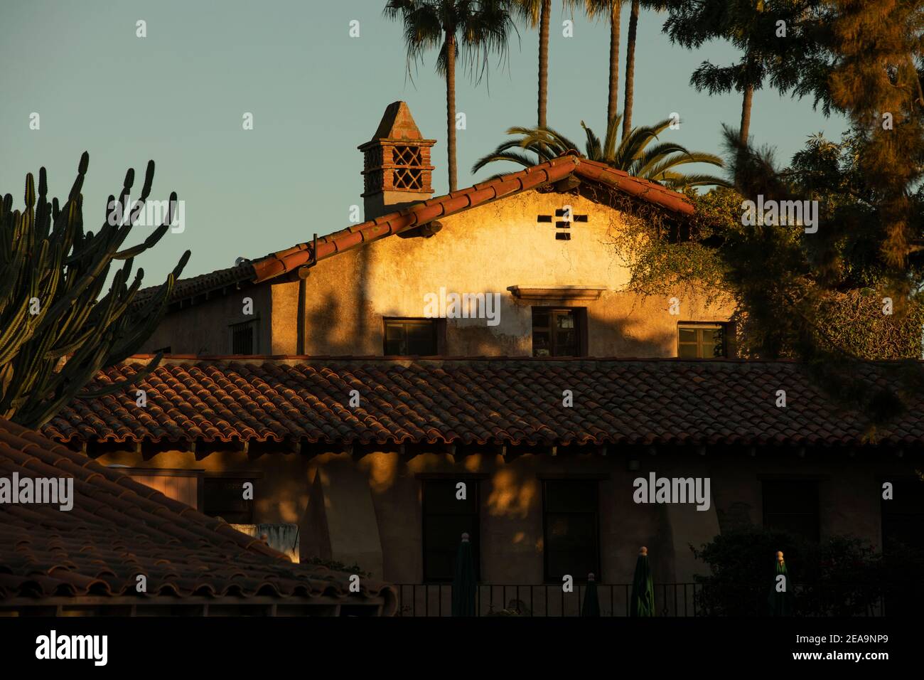 Sunset view of the historic Spanish Colonial era Mission Church in San ...