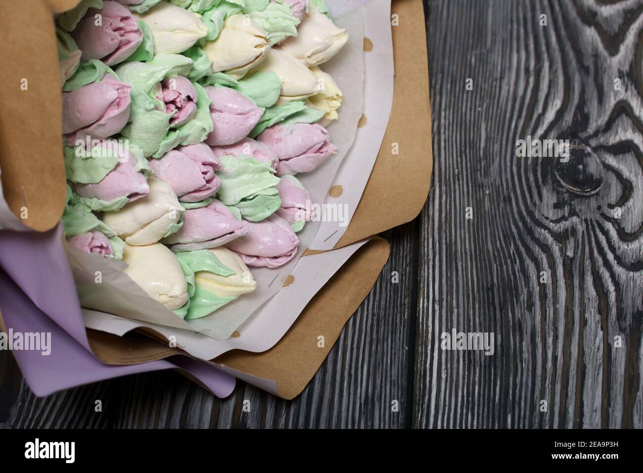 Zephyr bouquet. Marshmallow tulips are collected in a bouquet and ...