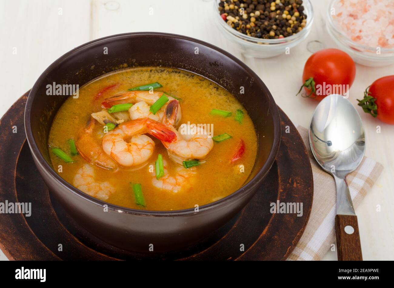 Spicy thai shrimp soup. Studio Photo Stock Photo - Alamy