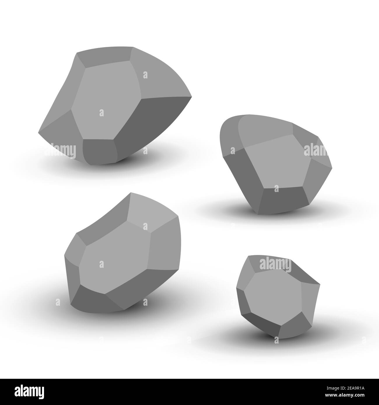 Cartoon stones. Rock stone isometric set. Granite grey boulders ...