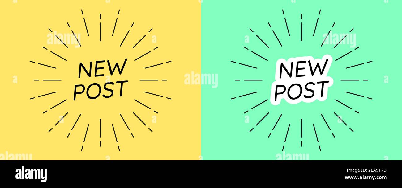 New post banner. Notice template with text New Post inside sunburst ...