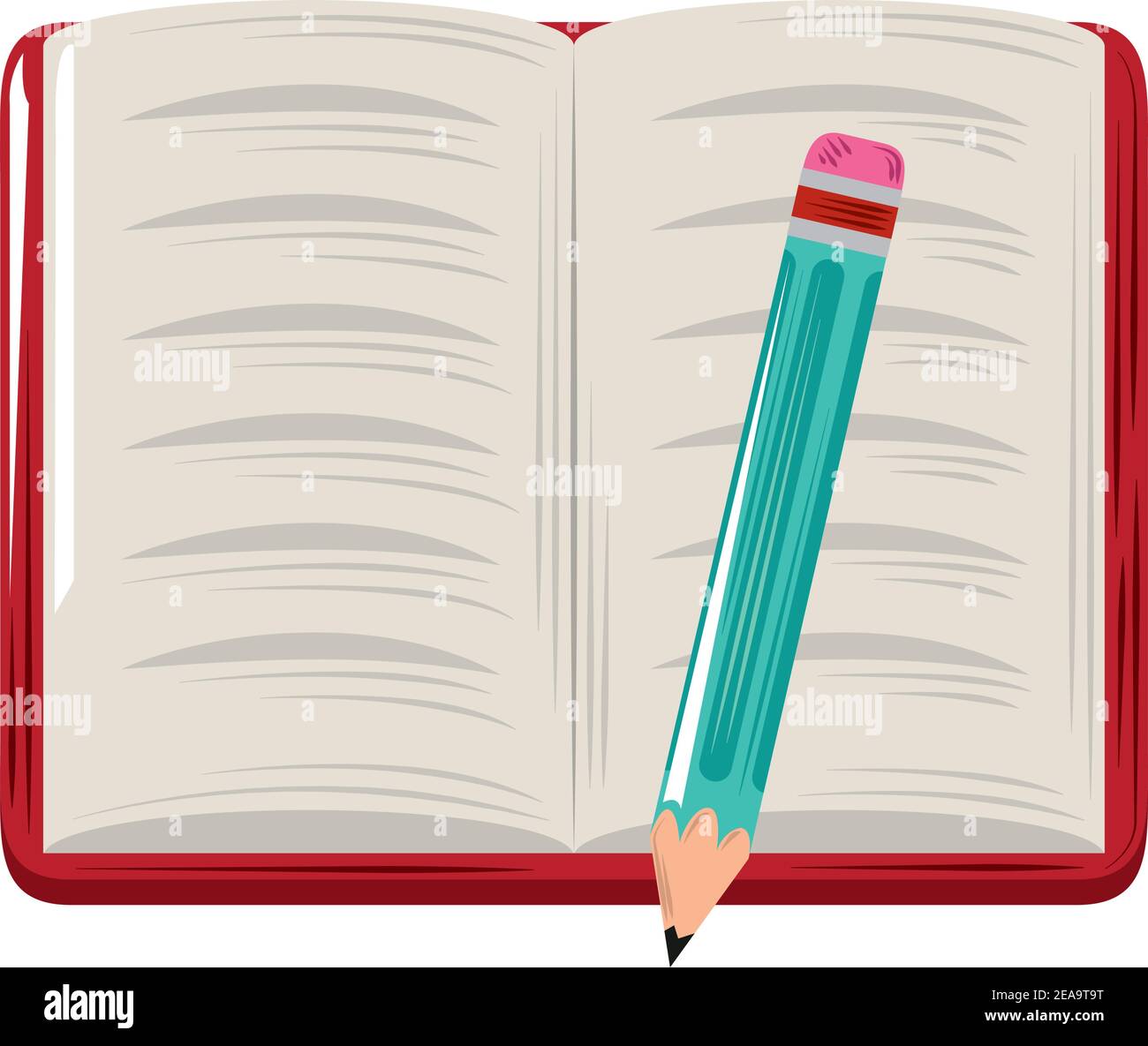 open book and pencil supplies icon flat design vector illustration ...