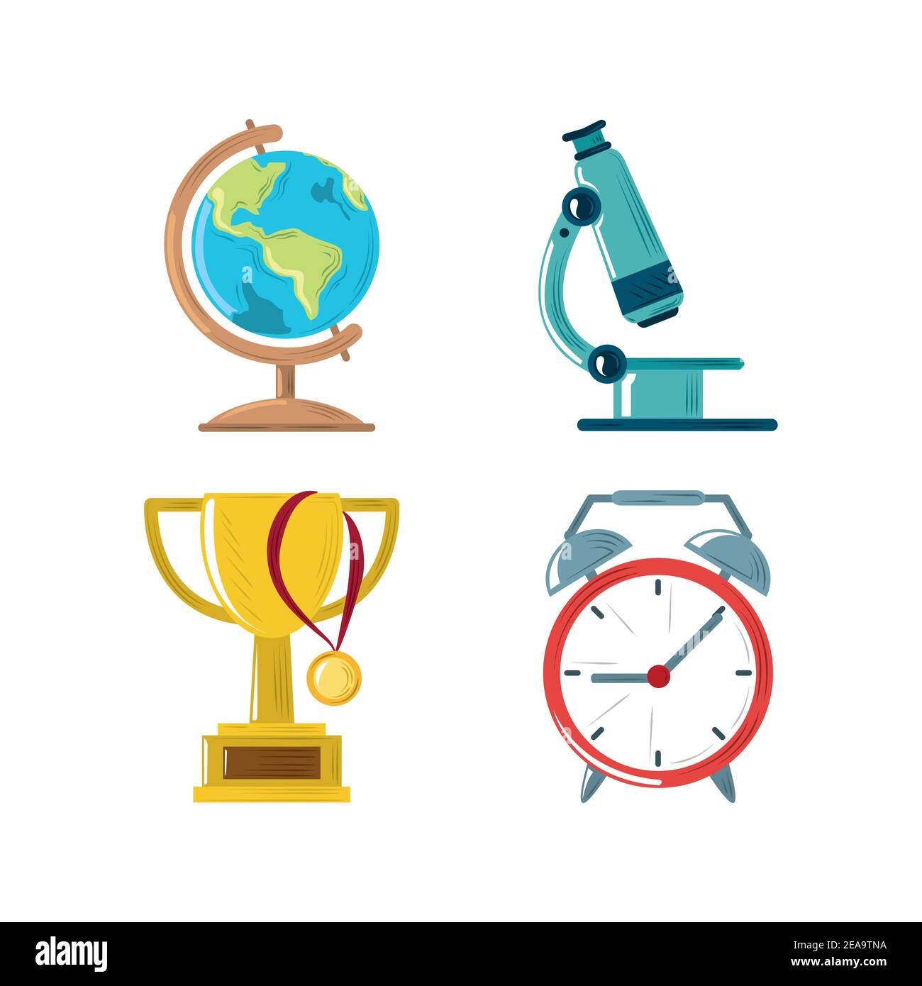 back to school map microscope trophy clock icons set vector ...