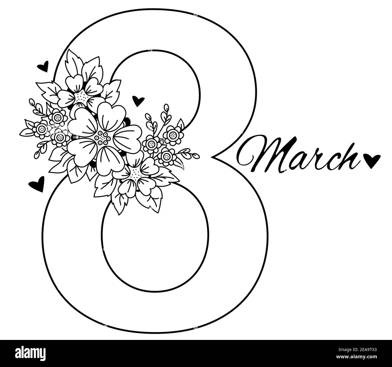 March 8. Holiday card for International Womens Day. Number eight, a ...