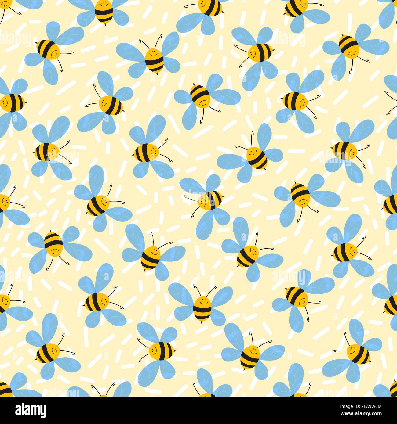 Seamless pattern with bees on light background. Adorable cartoon wasp ...