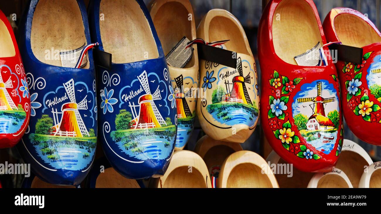 Traditional Dutch wooden clogs in Amsterdam shop Stock Photo - Alamy