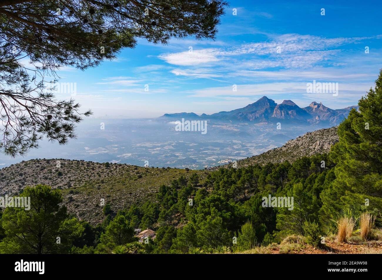 Hilltop urbanisation, seen from the Bernia Ridge above Benidorm, on the ...