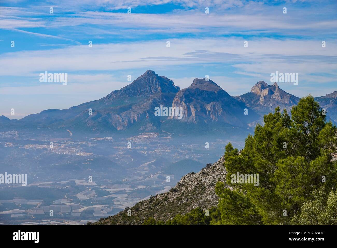 Hilltop urbanisation, seen from the Bernia Ridge above Benidorm, on the ...