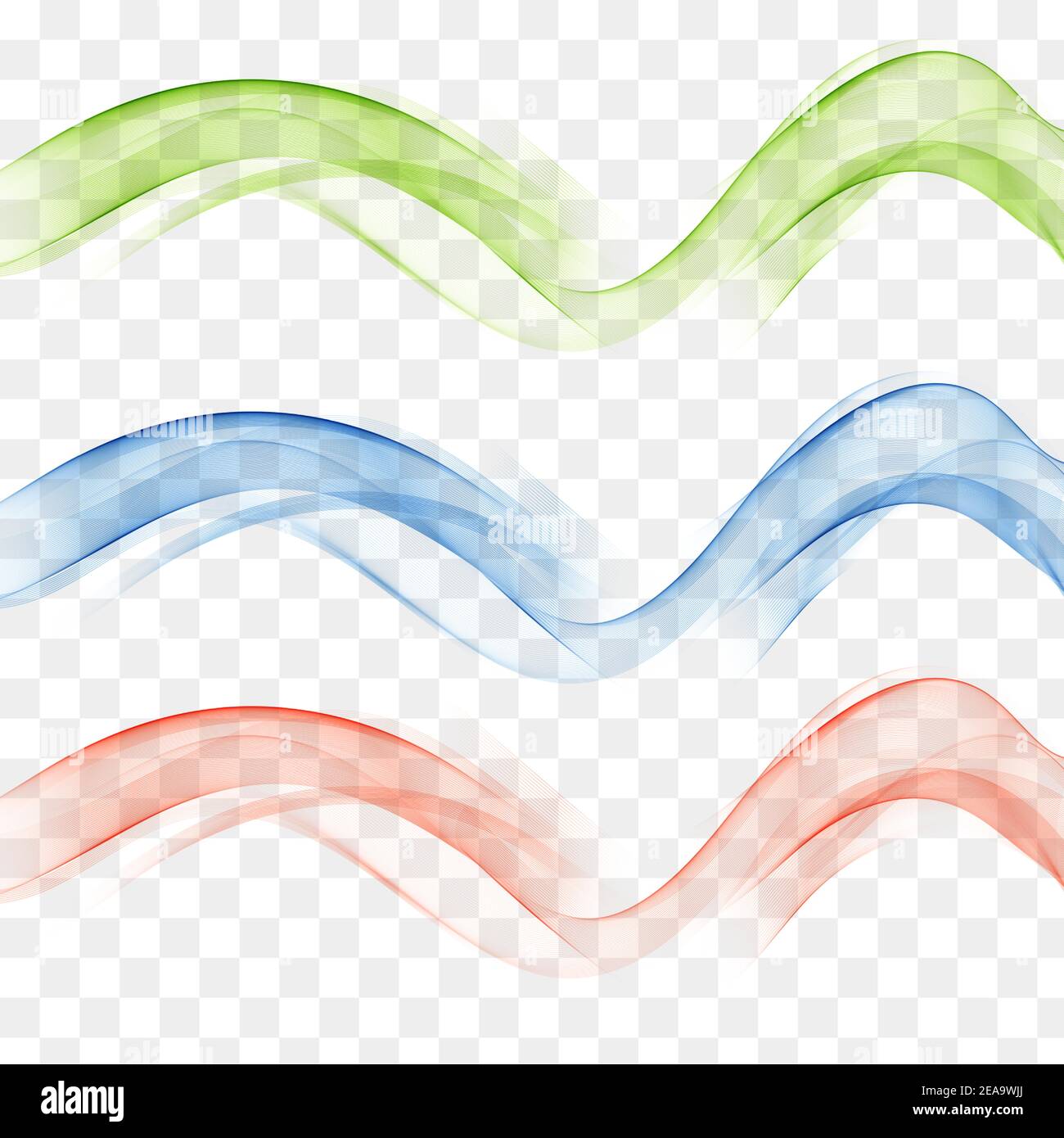 Abstract blue,green and red wave set on transparent background. Vector ...