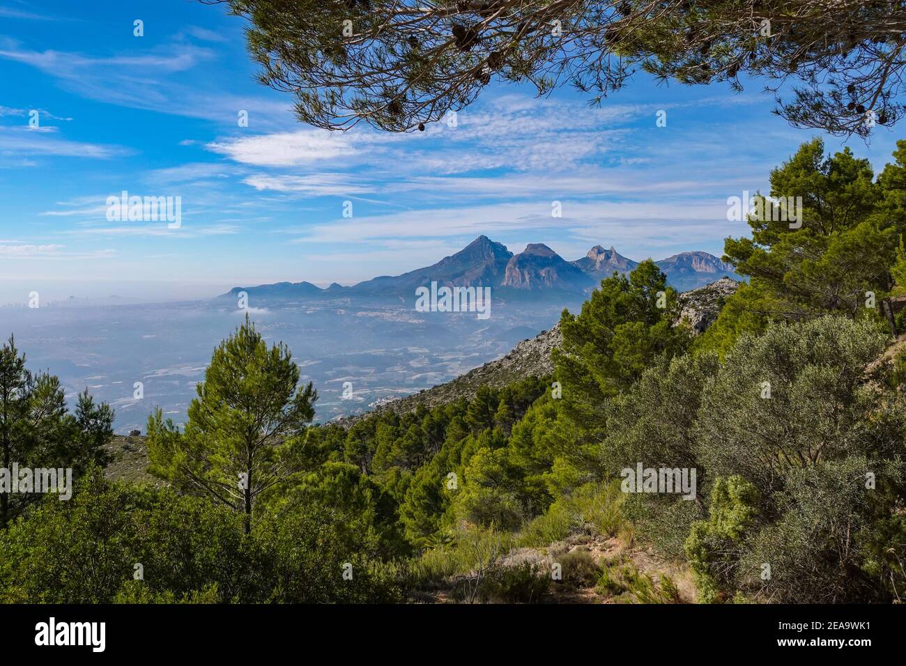 Hilltop urbanisation, seen from the Bernia Ridge above Benidorm, on the ...
