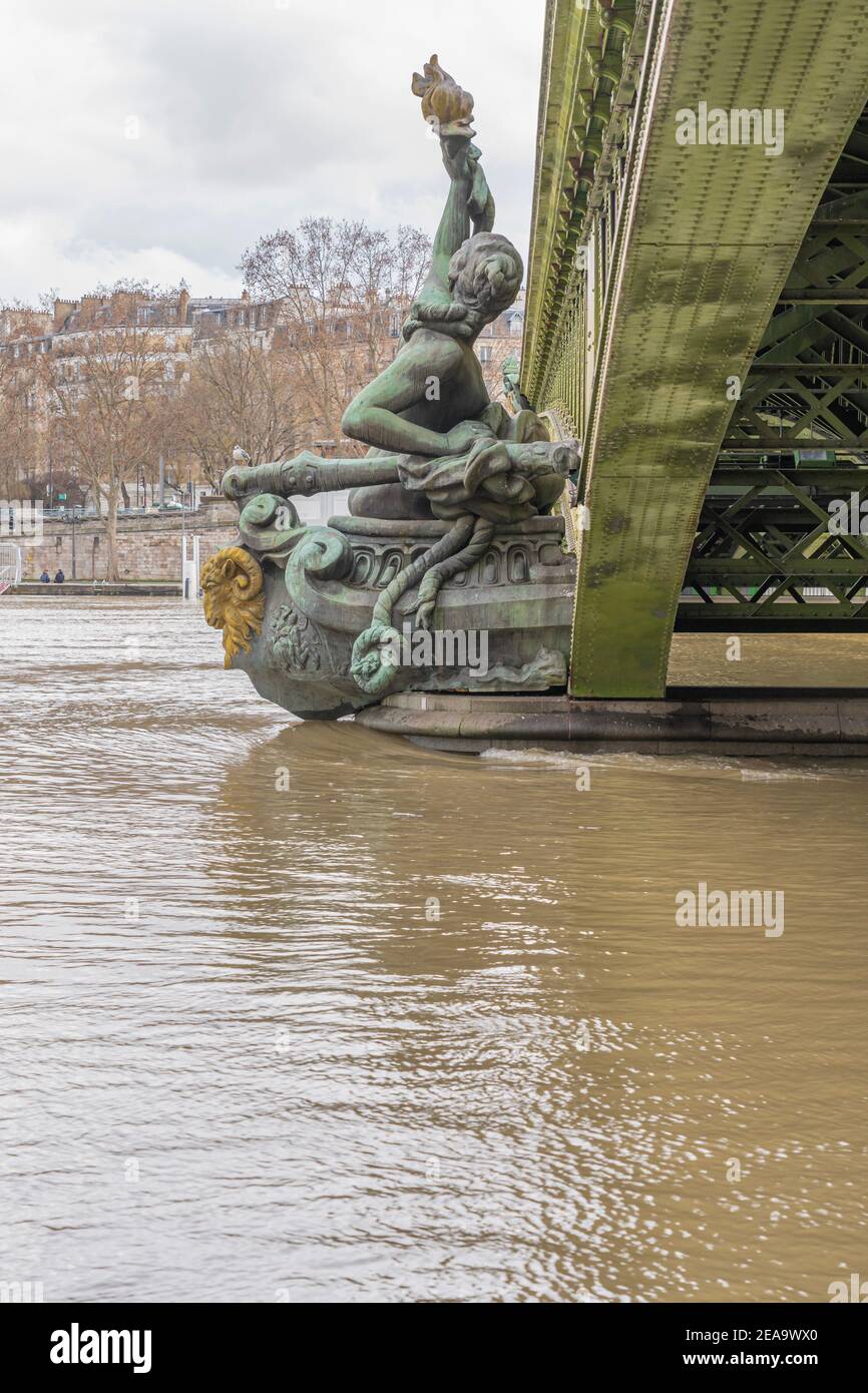 Paris, France - 02 05 2021: Detail of the Mirabeau Bridge during the ...