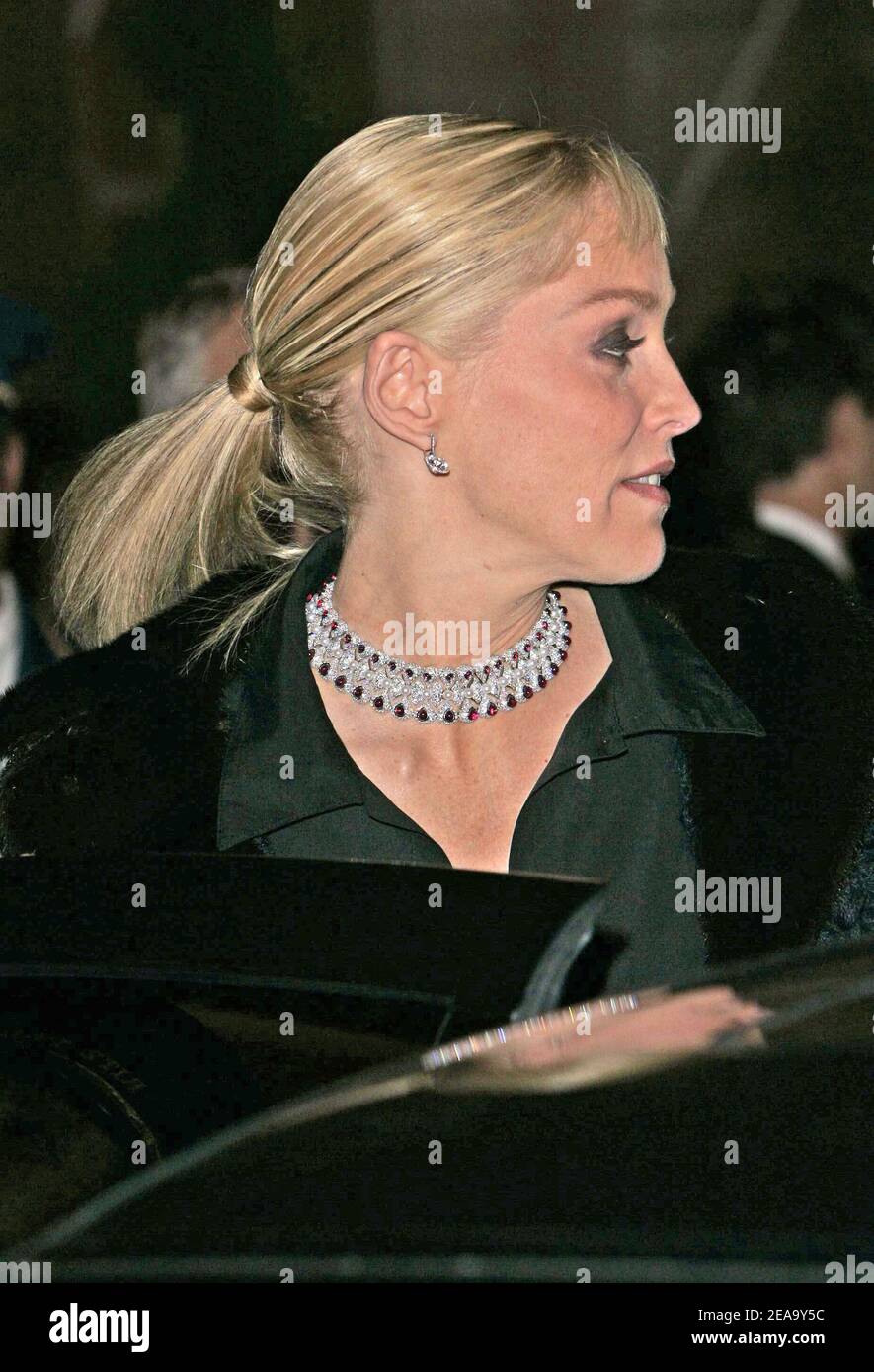 US actress Sharon Stone and Mohammed Al Fayed leave the Ritz hotel to ...