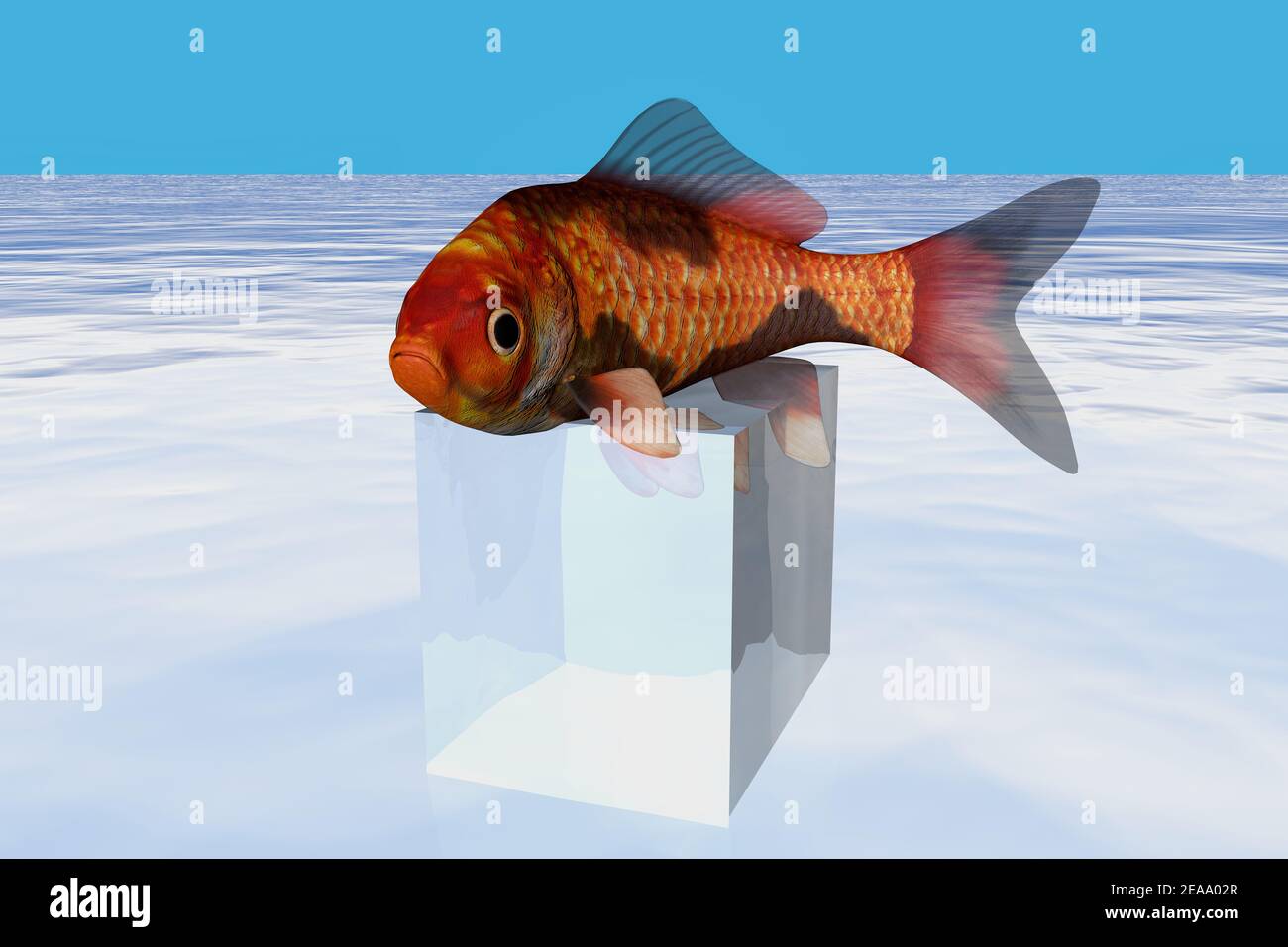 3D rendering of a golden fish on a platform on water waves - great for ...
