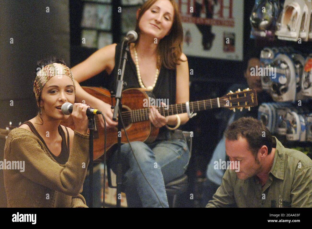 French singer Jenifer performs live during a show case at the Virgin ...