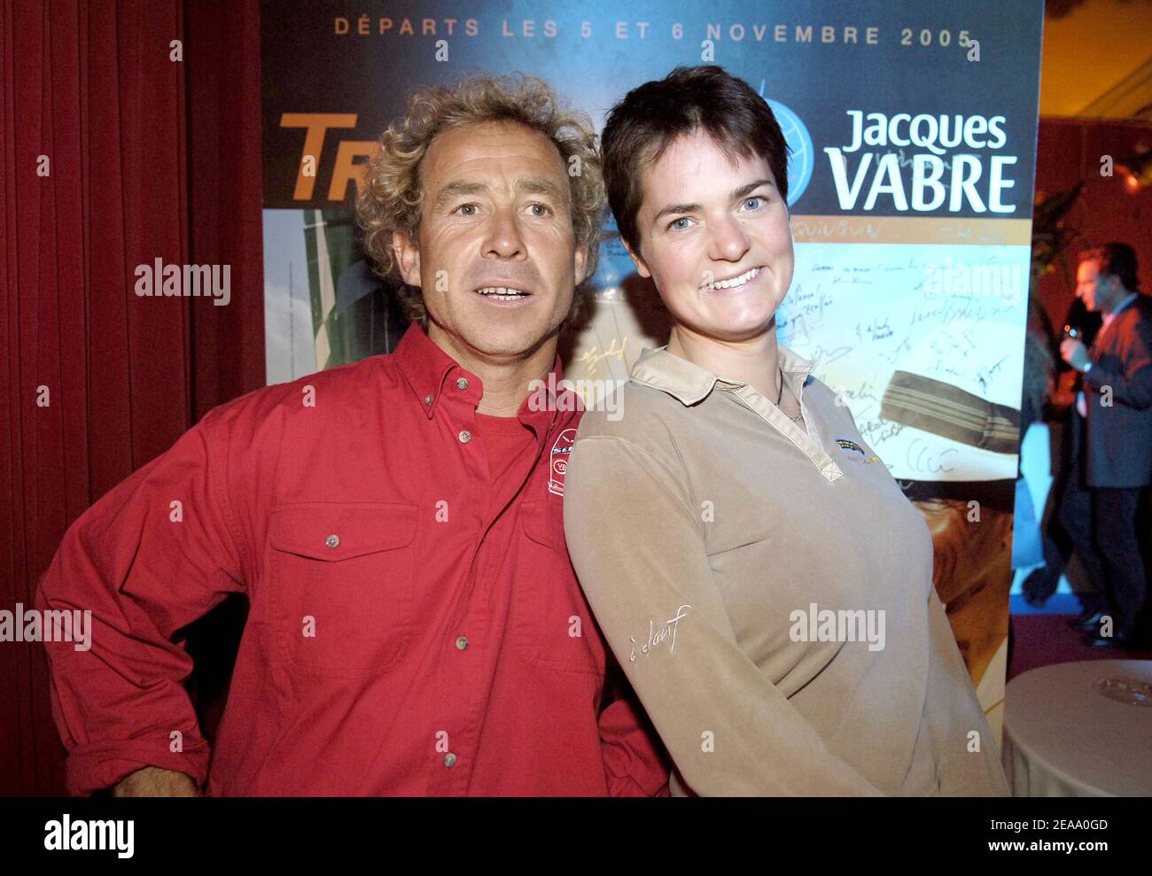 British skipper Ellen MacArthur and French Roland Jourdain attend the ...