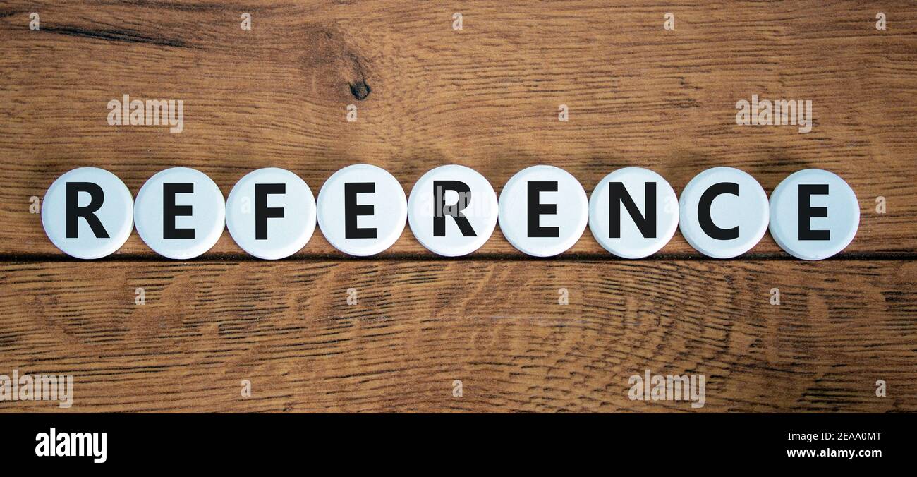 Reference symbol. White circles with the word 'reference'. Beautiful ...