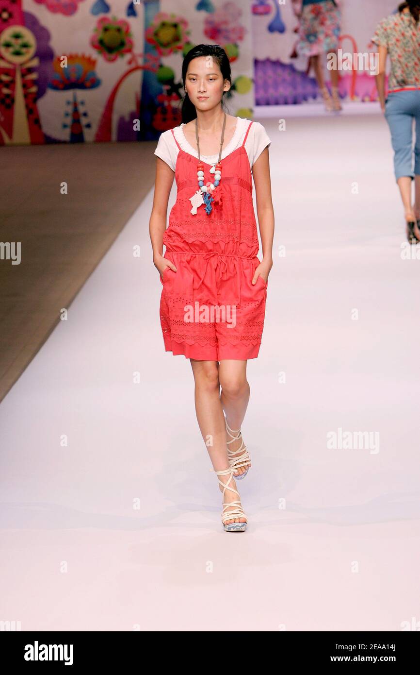 A model displays a creation for the Cacharel Ready-to-Wear Spring ...