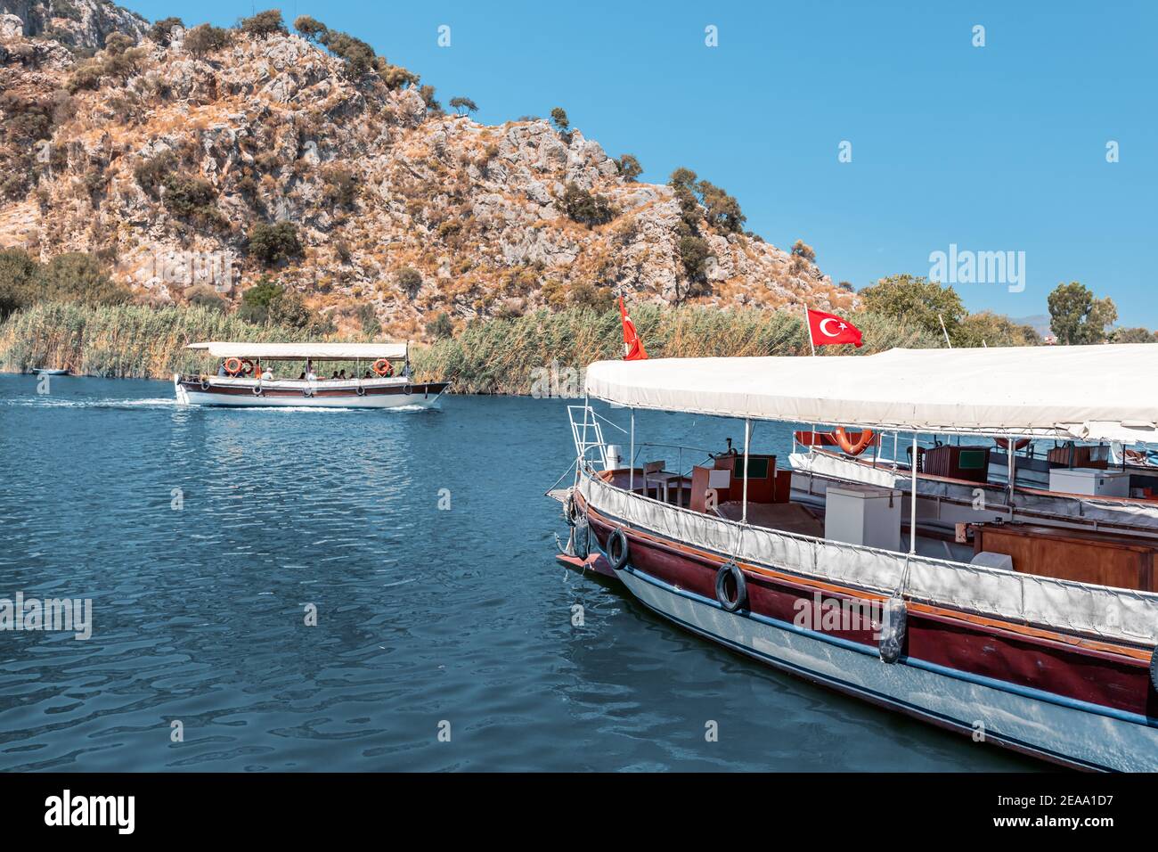 Cruise ships and ferry boats with Turkish flags transport tourists to ...