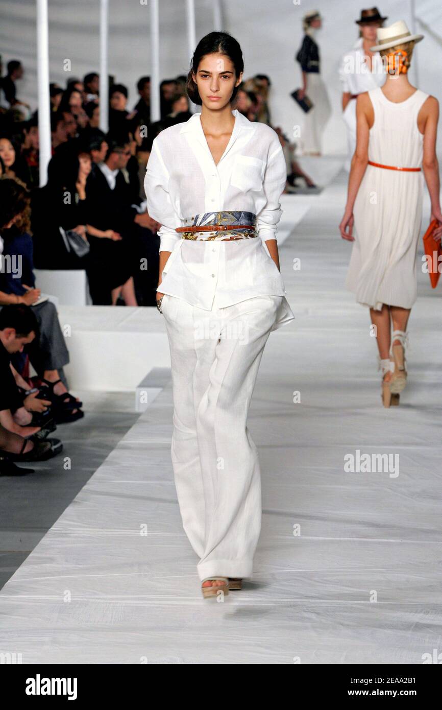 A model wears a creation by Hermes during its Ready-to-wear Spring ...